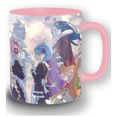 Кружка розовая аниме ре зеро re zero (рем, рам, субару, эмилия, феликс) - 10393