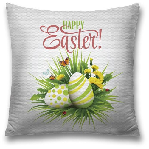 Наволочка декоративная на молнии, чехол на подушку JoyArty "Пасхальные яйца на траве" 45х45 см