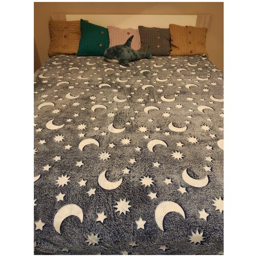 Плед 160х200 детский светящийся звезды плед на диван кровать в детскую спальню гостиную 1,5-спальный