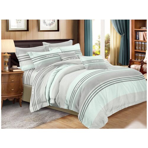 Комплект постельного белья из полисатина 264-AC Cleo (серый-мятный), 1,5 спальный (наволочки 70x70)