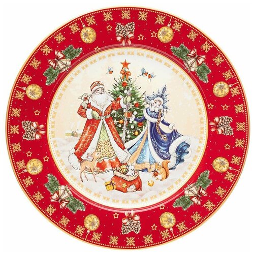 Набор из 2 штук Тарелка обеденная Lefard "Дед Мороз и Снегурочка" 27см, красный, фарфор (85-1716/2)