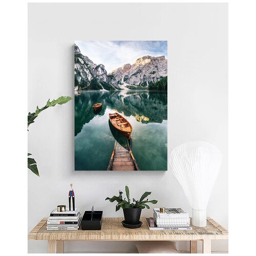 Интерьерная картина на холсте в гостиную/зал/спальню "Горное озеро", 60х80 см