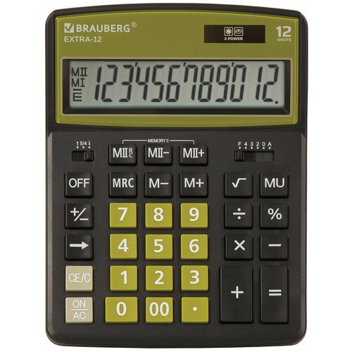 Калькулятор настольный BRAUBERG EXTRA-12-BKOL (206x155 мм), комплект 30 шт, 12 разрядов, двойное питание, черно-оливковый, 250471