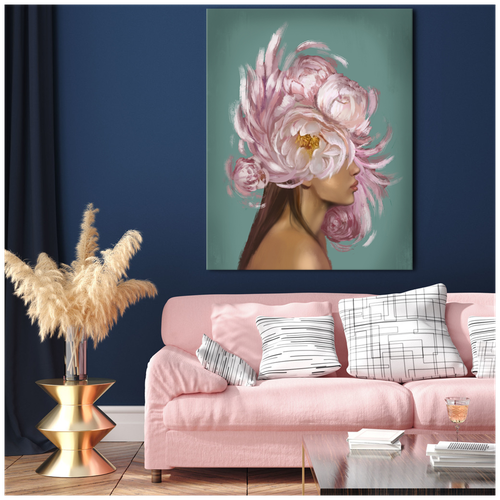 Картина интерьерная на холсте Art. home24 Девушка с розовыми цветами, 100 x 150
