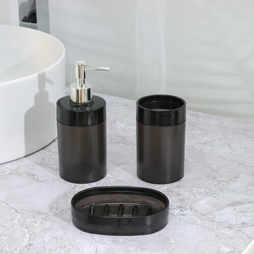 BARONESS Набор для ванной комнаты 3 предмета: стакан для зубных щеток, дозатор, мыльница, цвет черный