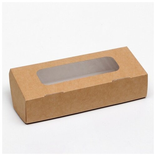 Комплект 10 шт. Коробка для пряников/макарун с прозрачной крышкой Крафт. (17 х7 х4 см)