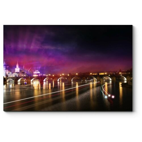 Модульная картина Карлов мост прекрасной ночью, Прага 30x20
