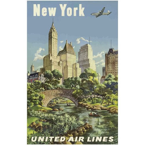 Постер / Плакат / Картина Нью-Йорк - реклама United Air Lines 40х50 см в раме