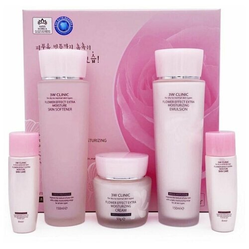 3W Clinic Набор уход за лицом увлажнение - Flower effect extra moisturizing 3 kit set