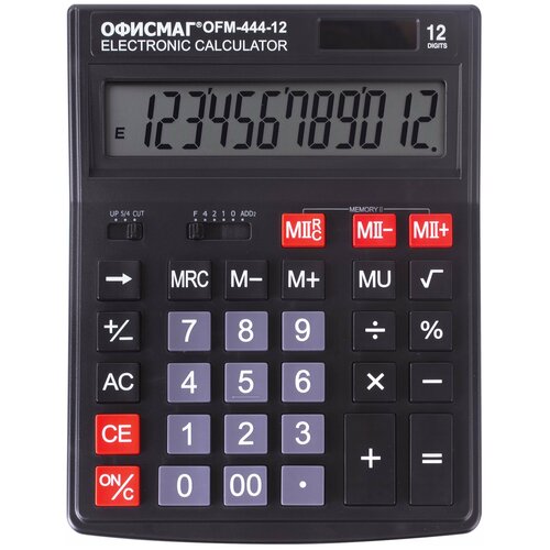 Калькулятор настольный офисмаг OFM-444 (199x153 мм), 12 разрядов, двойное питание, черный, 250459