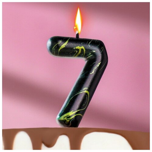 Свеча в торт "Черный мрамор", цифра "7", 8 см
