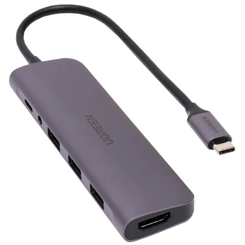 USB-концентратор  UGreen CM136, разъемов: 3, 0.15 см, серый