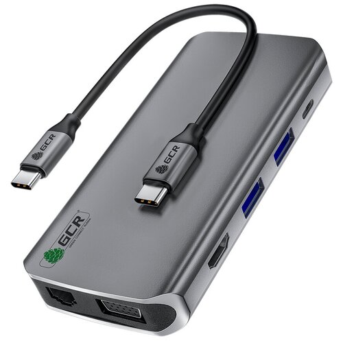 GCR USB Хаб TypeC 10 в1 -> входы HDMI + VGA + RJ45 + USB3.0 x3 + Card Reader + Audio + TypeC PD