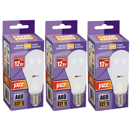 Лампа светодиодная PLED-SP A60 12w E27 3000K 230/50 1033703 Jazzway (3 шт)