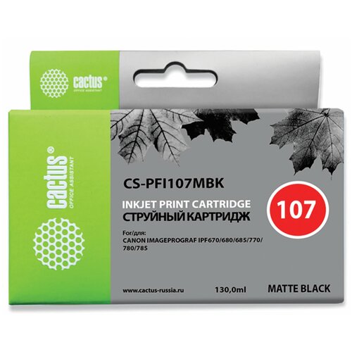 Картридж совм. Cactus PFI107MBK черный матовый для Canon IP iPF670/iPF680/iPF685 (130мл), цена за штуку, 308308