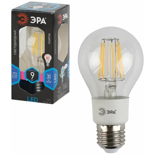 Лампа светодиодная ЭРА, 9 (80) Вт, цоколь E27, грушевидная, холодный белый свет, 30000 ч, F-LED А60-9w-840-E27 - 2 шт.