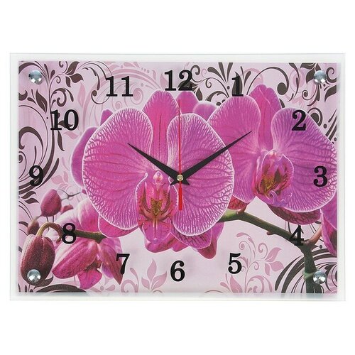 Часы настенные, серия: Цветы, "Розовые орхидеи с узором", 30х40 см, микс