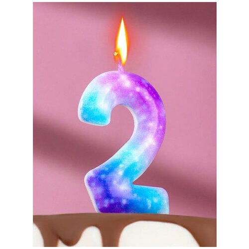 Страна Карнавалия свеча для торта "Галактика" цифра 2 7663112, цифра 2, фиолетовый/голубой