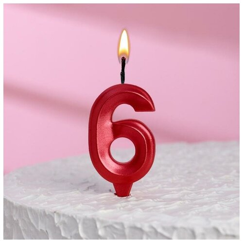 Свеча в торт Грань, цифра 6, красный металлик, 7.8 см