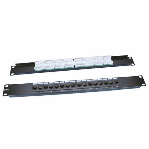 Патч-панель Hyperline, 19", 1U, 16 портов RJ-45, категория 5e, Dual IDC, ROHS, цвет черный
