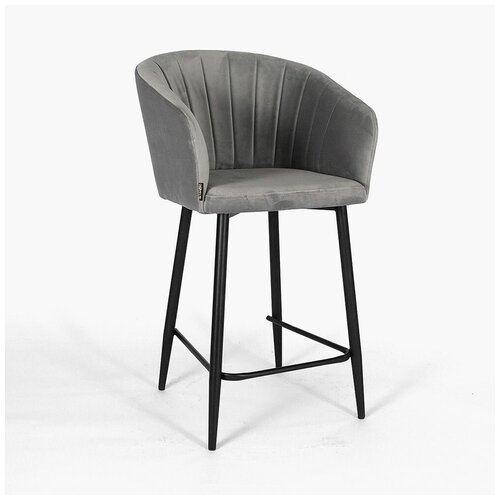 Стул полубарный Гарда серый бархат ножки черные для дома/для гостиной/для столовой/для кафе/кухонный стул/стул кухонный