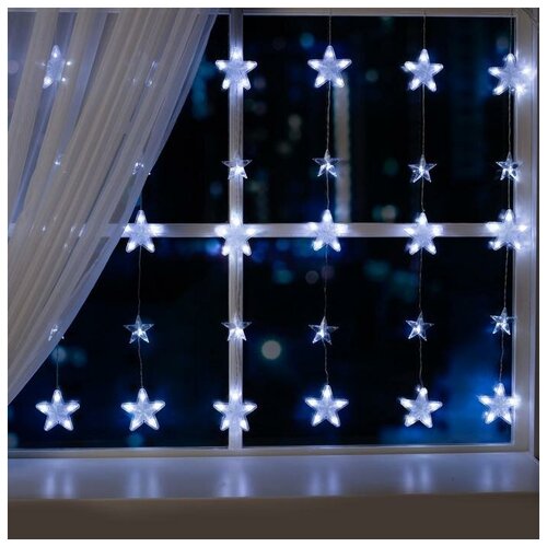 Гирлянда «Бахрома» 2.4 × 0.9 м с насадками «Звёздочки», IP20, прозрачная нить, 186 LED, свечение белое, 8 режимов, 220 В