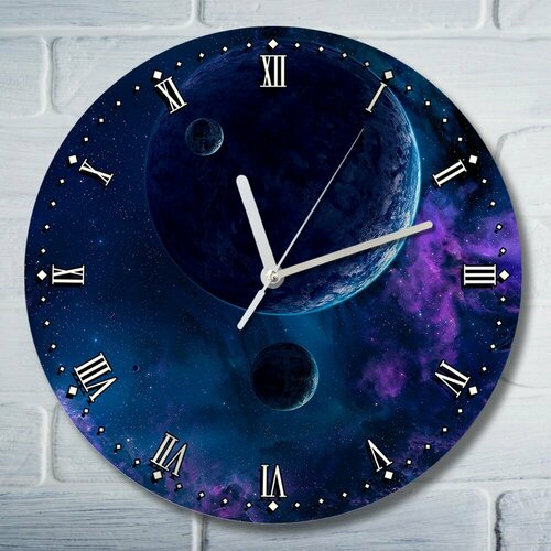 Настенные часы УФ "Космос земля (ночь, Луна, Звезды, милота, Подарок для мамы, бабушки сестры, подруге) - 9128"