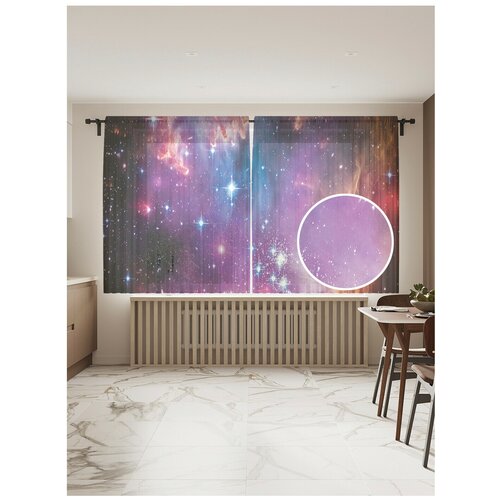 Тюль для кухни и спальни JoyArty "Звездный космос", 2 полотна со шторной лентой шириной по 145 см, высота 180 см.