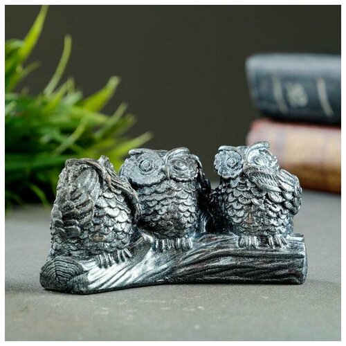 Фигура "Три совы на жердочке" состаренное серебро 10х5х4см