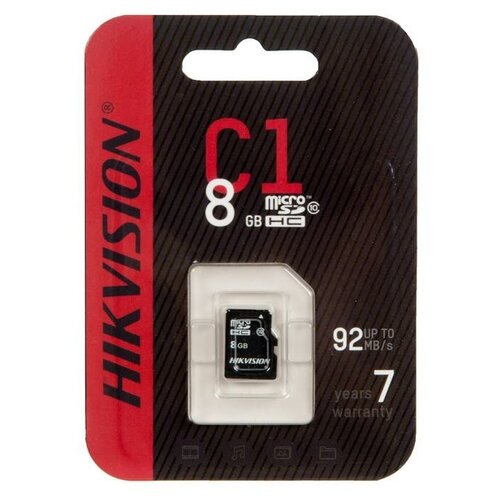 Hikvision Флеш карта microSDHC 8GB Hikvision HS-TF-C1(STD)/8G/ZAZ01X00/OD (без SD адаптера) R/W Speed 90/12MB/s