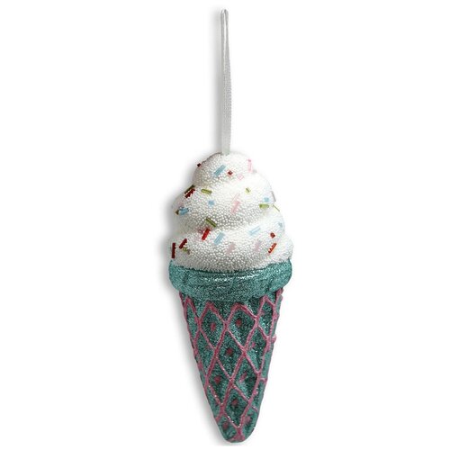 Елочная игрушка B&H Сливочное мороженое-рожок BH1744, зеленый/белый, 18 см