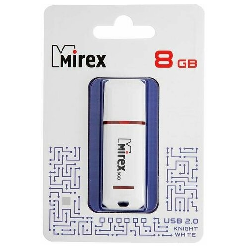 Флешка Mirex KNIGHT WHITE, 8 Гб, USB2.0, чт до 25 Мб/с, зап до 15 Мб/с, белая