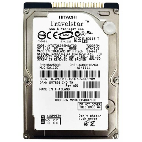 Жесткий диск Hitachi 92P6250 60Gb 7200 IDE 2,5" HDD