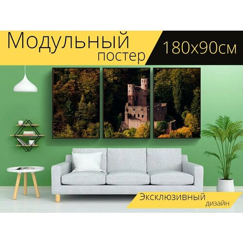 Модульный постер "Ласточкино гнездо, замок, неккар" 180 x 90 см. для интерьера