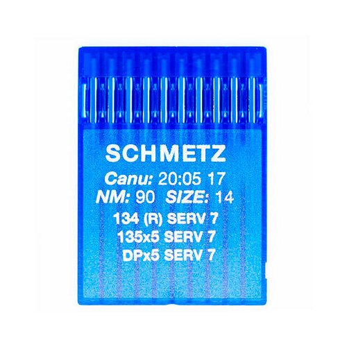 Иглы для промышленных швейных машин Schmetz, толстая колба 134/DPx5 SERV7 №90, 10 шт.