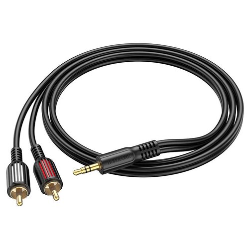 Аудио-кабель AUX Mini Jack 3.5 - 2 RCA, Borofone BL11, 150 см, черный.