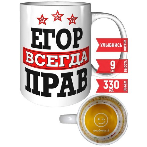 Кружка Егор всегда прав - со смайлом внутри.