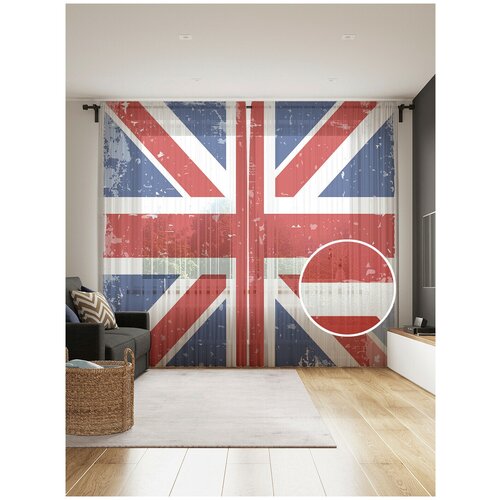 Тюль для кухни и спальни JoyArty "Винтажный флаг Великобритании", 2 полотна со шторной лентой шириной по 145 см, высота 265 см.