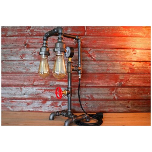 Коллекционная лофт лампа ручной работы из металла - настольная лампа Steampunk с вентилем и манометром