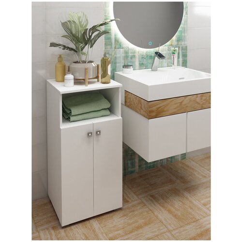 Шкаф для ванной комнаты, REGENT style, Пенал Виола 2двери 1ниша, белый, 83,6*40*35