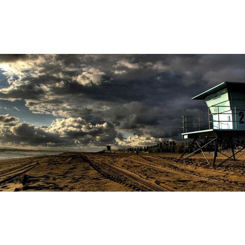 Картина на холсте 60x110 LinxOne "Пляж песок берег облака" интерьерная для дома / на стену / на кухню / с подрамником
