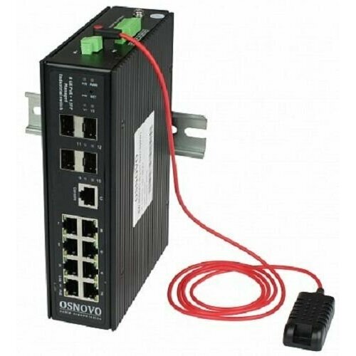 Коммутатор OSNOVO SW-80804/ILS(port 90W,300W) промышленный управляемый (L2+) HiPoE Gigabit Ethernet на 8GE PoE + 4 GE SFP порта с функцией мониторинга