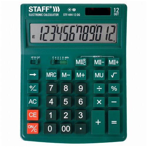 Калькулятор настольный STAFF STF-444-12-DG (199x153 мм), 12 разрядов, двойное питание, зеленый, 250464