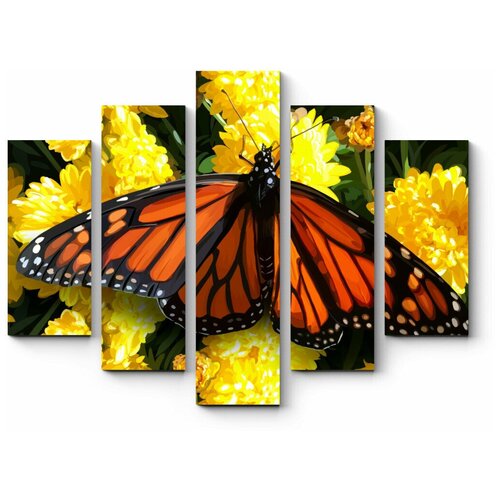 Модульная картина Красивая бабочка на желтых цветах 85x68
