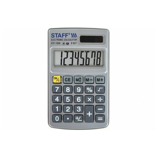 STAFF Калькулятор карманный металлический staff stf-1008 (103х62 мм), 8 разрядов, двойное питание, 250115