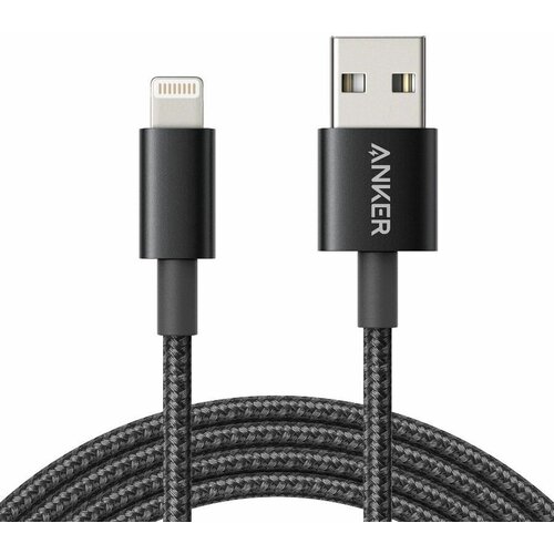 Кабель для зарядки айфона Anker USB to Lightning MFI, 0.9 метра, (A8152612), черный