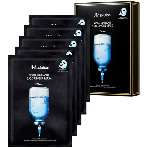 JMsolution Комплект увлажняющих тканевых масок с 5 видами гиалуроновой кислотой и пептидами WATER LUMINOUS SOS RINGER MASK BLACK, 5 шт*35 мл