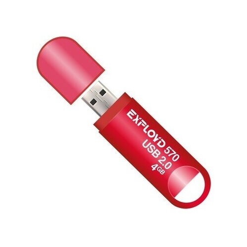 Флешка Exployd 570, 4 Гб, USB2.0, чт до 15 Мб/с, зап до 8 Мб/с, красная
