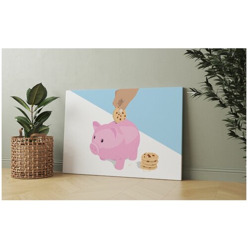 Картина на стену свинья-копилка / картина на холсте интерьерная / панно 60 х 40 см