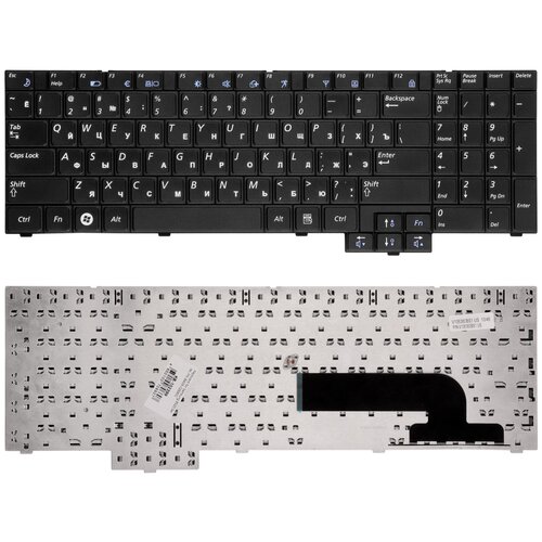 Клавиатура для ноутбука Samsung X520, NP-X520-FA01UA, NP-X520-FA02UA Series. Плоский Enter. Черная, без рамки. PN: V106360BS1.